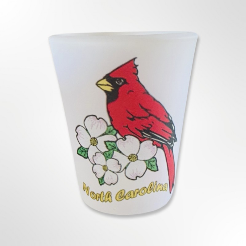 2 Oz. Clear Shot Glass - North Carolina Cardinal and Dogwood